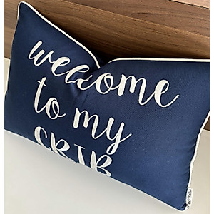 Rudransha Welcome to My Crib Embroidered Lumbar Accent Throw Pillow Cover - Nursery Decor - 12x18, Navy Blue