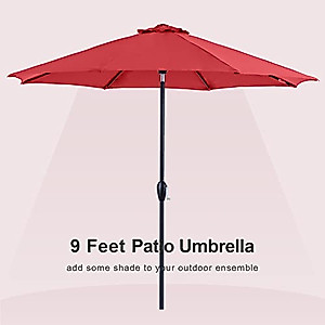 Tempera 9' Outdoor Market Patio Table Umbrella with Push Button Tilt and Crank,Large Sun Umbrella with Sturdy Pole&Fade resistant canopy,Easy to set,Rust Red