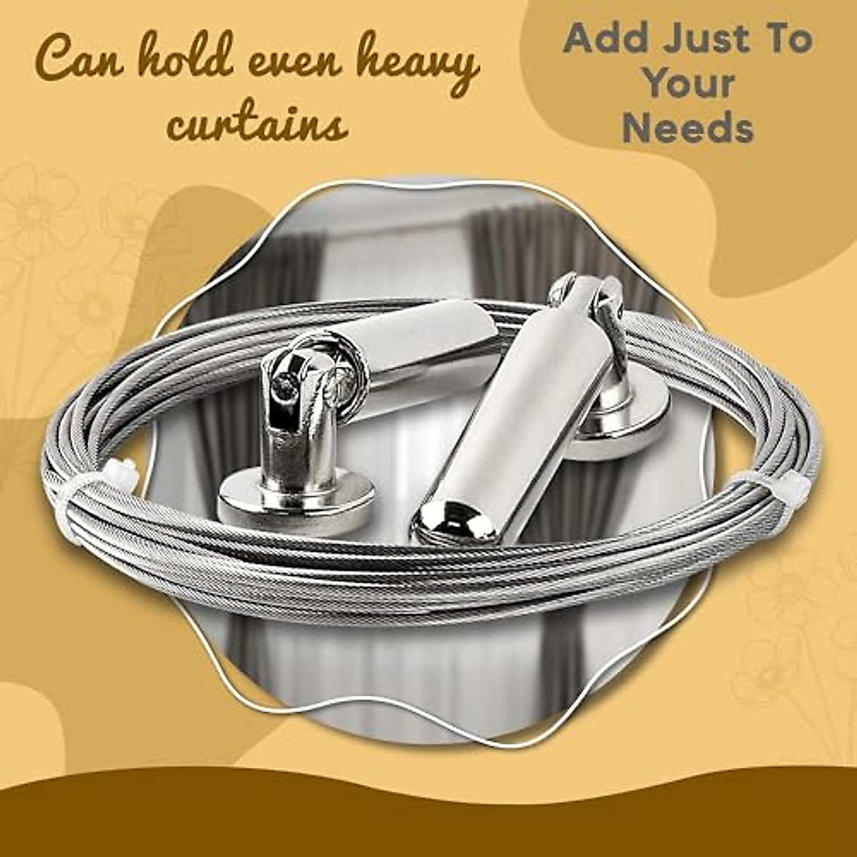 UrbanRed Stainless Steel 16.4 FT (5m) Curtain Wire Rod Set - Curtain Wire Hanging System, Versatile Art Display, Photo Hanging - Wall Mount Clothesline for Windows with Tension Wire Design