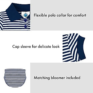 College Baby Striped Game Day Polo Dress with Bloomer - Syracuse Orange Block S Logo - Navy/White - 12 Months