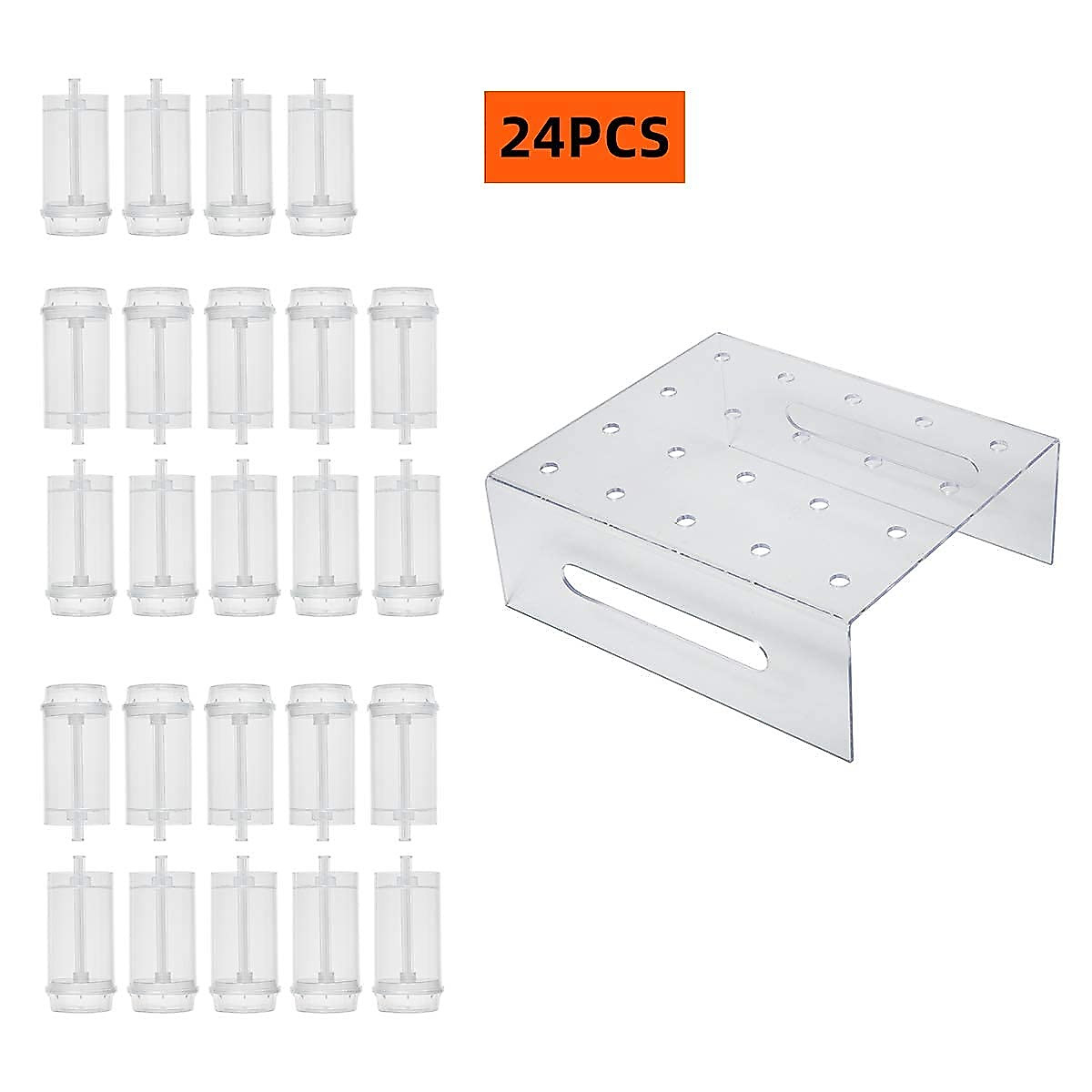20 Hole Push Pop Cake Stand and 24 Clear Push-Up Cake Pop Shooter (Plastic-Clear)