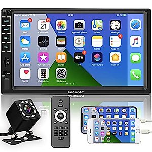 7" Car Stereo Double Din Touch Screen Car Radio Audio Receiver FM Radio Bluetooth Video Remote Control MP5/4/3 Player Android iPhone Mirror Link USB/SD/AUX Hands Free Calling with Camera