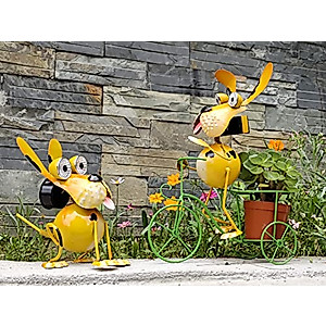HSHD Solar Dog Statue Lights Outdoor Metal Yard Art - Funny Puppy Statue for Garden Patio Decor Lawn Ornaments(Sitting Dog)
