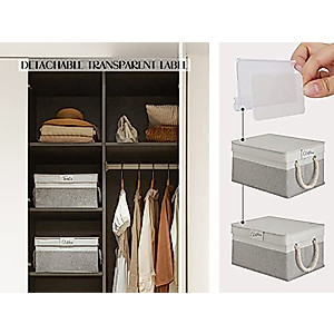 LoforHoney Home Fabric Storage Bins with Lids for Organizing, Foldable Storage Boxes with Lids for Shelves, Clothes Baskets with Cotton Rope Handles, Closet Storage Bins, Large, Beige & Gray, 2-Pack