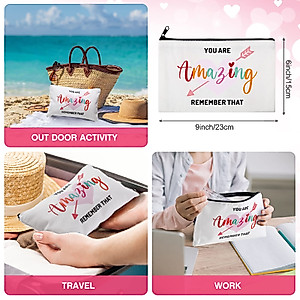 Chunful 10 Pieces Inspirational Canvas Makeup Bags for Women Bulk Rainbow Canvas Makeup Bags Cosmetic Bag with Zipper Friendship Gift Travel Toiletry Bag Pouch(Heart Style)