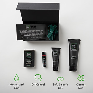Tiege Hanley Mens Skin Care Gift Box Set, Bronze - Men's Skincare Set Includes Face Wash, Facial Moisturizer with SPF 20 Sunscreen, Body Exfoliating Scrub Bar, & Moisturizing Lip Balm