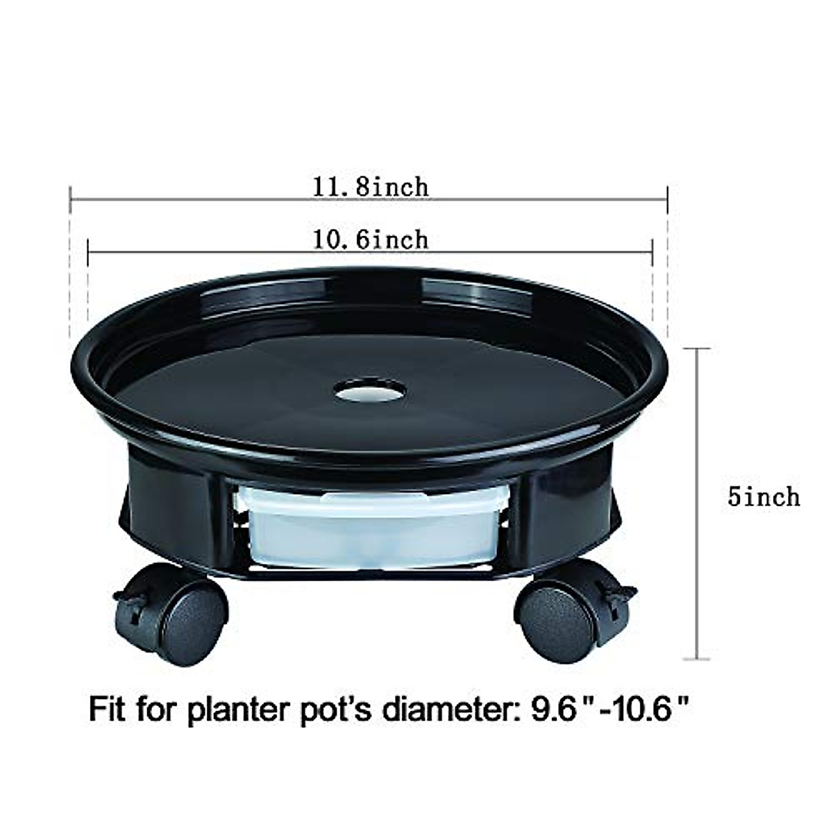 Yistao Plant Caddy with Wheels, 2 Pack 12 Inch Rolling Plant Stand, Heavy Duty Plant Dolly with Water Drawer, Round Planter Caddies with 4 Lockable Caster Wheels for Indoor Plants Outdoor, Black