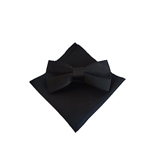 Men's Classic Pre-Tied Satin Formal Tuxedo Bowtie with Handkerchief Adjustable Length for Wedding Party and Prom (BLACK) Standart
