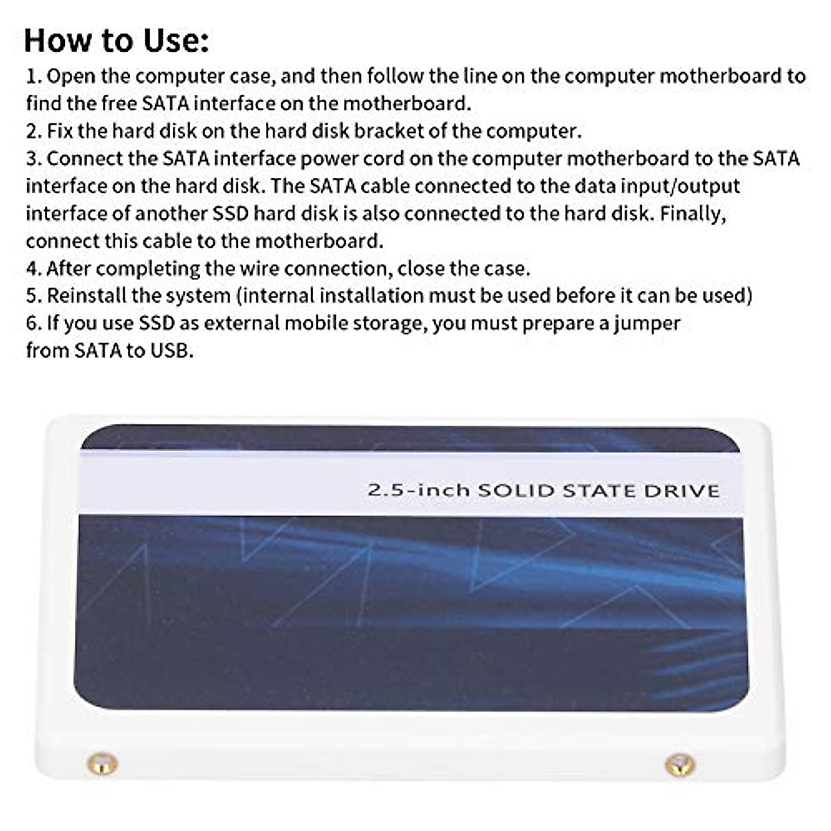 Yunseity Solid State Hard Drive,SATA 2.5 Inch Internal Solid State Drive (SSD),70‑500MS,for OS XXPWin7Win8Win10Linux,White(16GB)