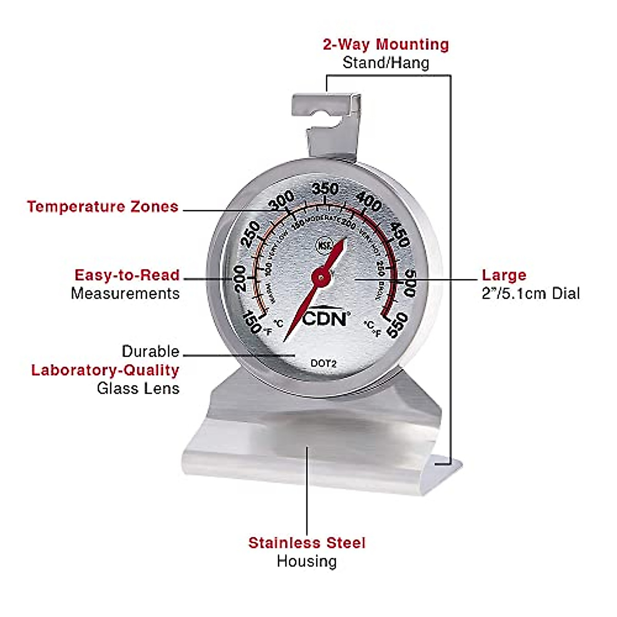 CDN DOT2 09502000954 ProAccurate Oven Thermometer, 1 EA, Silver