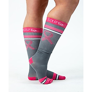 Graduated Compression Socks (15-20 mmhg) (L/XL, Pink Survivor) BREAST CANCER