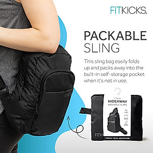 FITKICKS Hideaway Packable Sling Bag, Cross-body Bag for Men and Women, Black