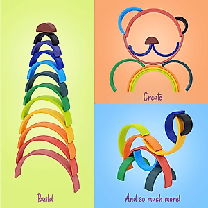 Wooden Rainbow Stacking Toy - Montessori Toys for 3+ Year Old - Rainbow Stacker Grimms Extra Large for Kids 2 3 4 5 Boys and Girls - 12 Pieces