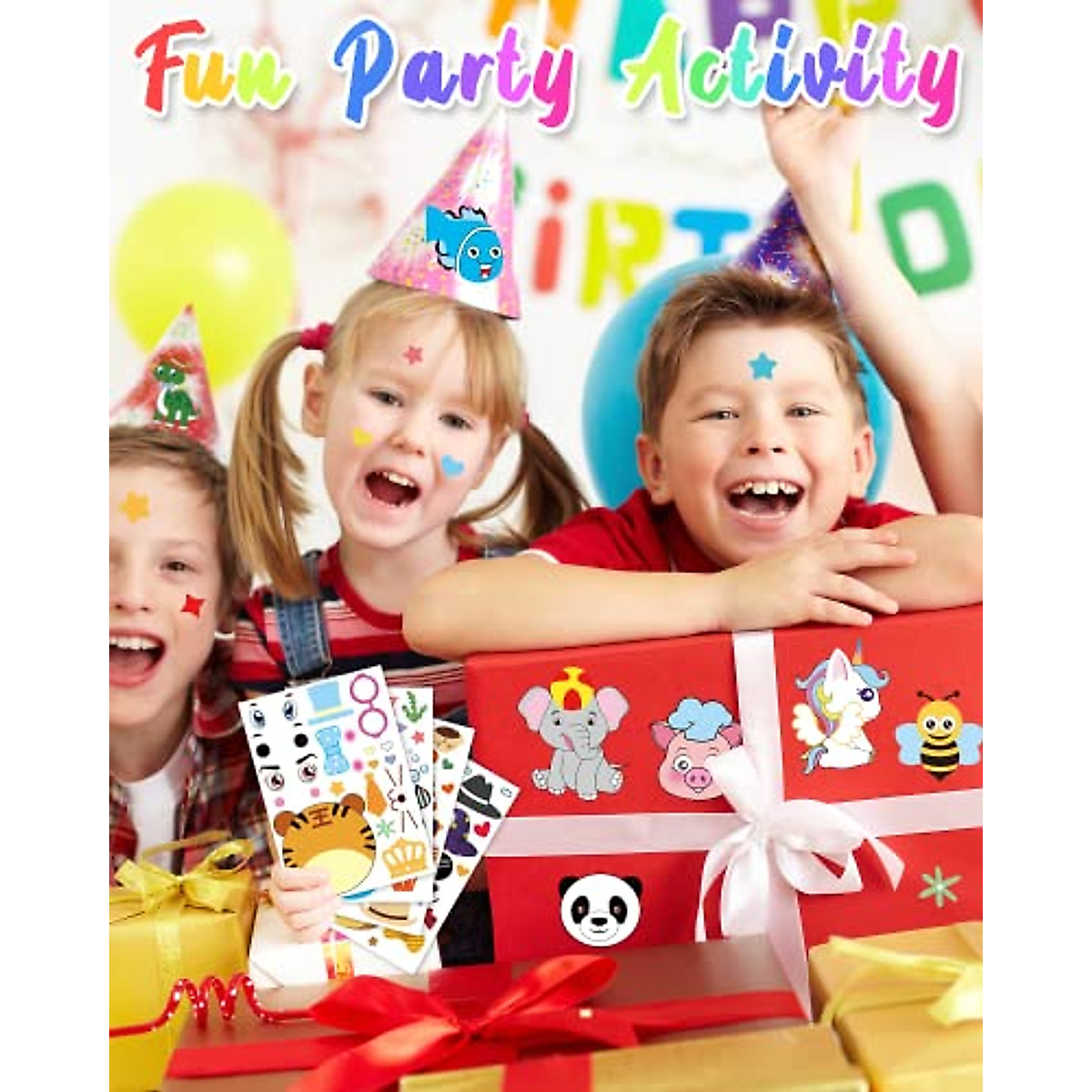 Make Your Own Stickers for Kids, 80 Sheets 20 Animals Stickers with Safaris, Sea, Zoo and Fantasy Animals Face Stickers Party Supplies Kids Crafts Party Favors for Kids 4-8