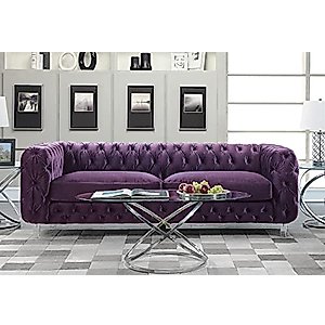 Iconic Home Modern Contemporary Tufted Velvet Down-Mix Cushons Acrylic Leg Sofa, Purple