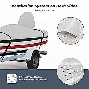 RVMasking 800D 100% Waterproof Boat Cover for V-Hull Runabouts and Bass Boats (16'-18.5'L by up to 98" W, Gray)