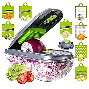 Vegetable Chopper,Mandoline Slicer Multifunctional 12-in-1 Food Chopper Onion Chopper,Vegetable Slicer Cutter Dicer Veggie Chopper with 8 Blade,Drain Basket,for Various Scenarios