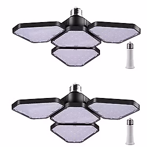 YWD LED Garage Lights 2 Pack 120W 12000 Lumens 6500K Daylight with Deformable Garage Ceiling Light E26/E27 LED Shop Light for Garage Basement Workshop Warehouse