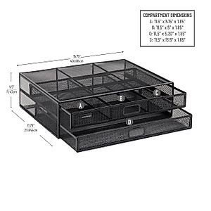 Mind Reader Monitor Stand, Ventilated Laptop Riser, Storage Drawer, Office, Metal Mesh, 15.75"L x 11.75"W x 4.5"H, Black