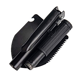 Jipemtra Gardening Folding Shovel Military Camping Shovel Survival Gear Entrenching Tool with Carrying Pouch Metal Handle for Camping Trekking Gardening Fishing Backpacking Snow (Black)