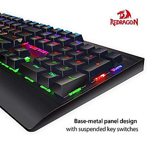 Redragon K557 RGB Backlit Mechanical Gaming Keyboard with Blue Switches, Aluminum Base, Anti-ghosting 104 Keys