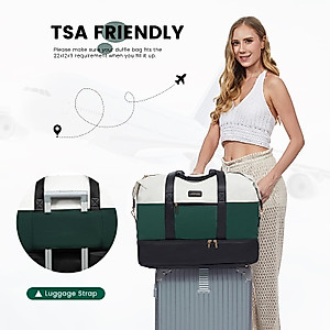 LOVEVOOK Weekender Bag, Large Travel Duffel Bag for Women with 2 Packing Cubes, Carry on Overnight Bag with Shoe Compartment, Mom Hospital Bags for Labor and Delivery,White Green Black