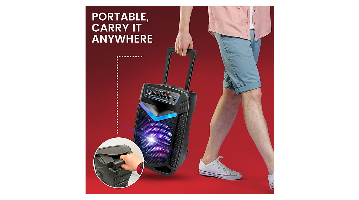 Pyle 600W Portable Bluetooth PA Speaker System with Lights & Recording