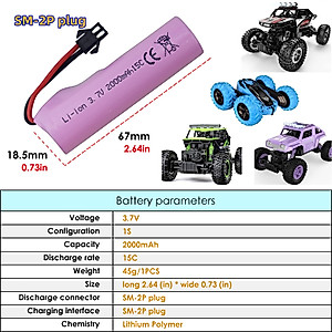 MOONZON 5PCS 3.7V 2000mAh SM-2P Plug Li-ion Battery with 5-in-1 Charger for DE68 DE44 DE45W DE45 DE58 DE49 DE57 DE70 Off-Road Vehicle Truck Tank RC Toy Car Spare Batteries