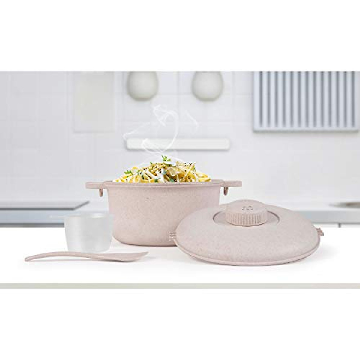 Handy Gourmet Eco Friendly Microwave Pressure Cooker - Easy Microwave Cooking - Easy & Fast Microwave Cookware for Rice, Chicken, Pasta, and More - Non-Toxic & Bio-degradable Material (Beige)