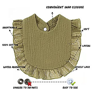 JIAHANG Baby Girls Muslin Cotton Drool Bibs，Flounce Edge Lace Teething Feeding Burp Cloths Multi-Use Saliva Towel for Newborn Infants (