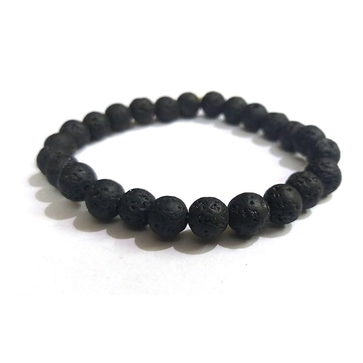 LKBEADS Natural Black Lava 8mm rondelle smooth 7inch Semi-Precious Gemstones Beaded Bracelets for Men Women Healing Crystal Stretch Beaded Bracelet Unisex