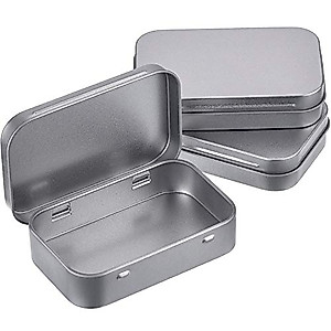 3 Pack 3.75 by 2.45 by 0.8 Inch Silver Metal Rectangular Empty Hinged Tins Box Containers with Lids Mini Portable Box Small Storage Kit, Home Organizer