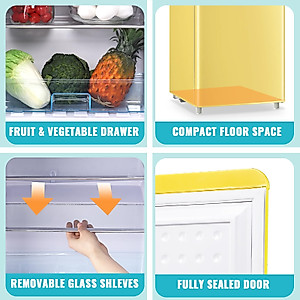 WANAI Mini Fridge Dual Door Refrigerator with Freezer 3.5 Cu.Ft, Compact Refrigerator with Adjustable Temperature & Removable Glass Shelves, Fridge for Apartment/Dorm/Office/RV, Yellow