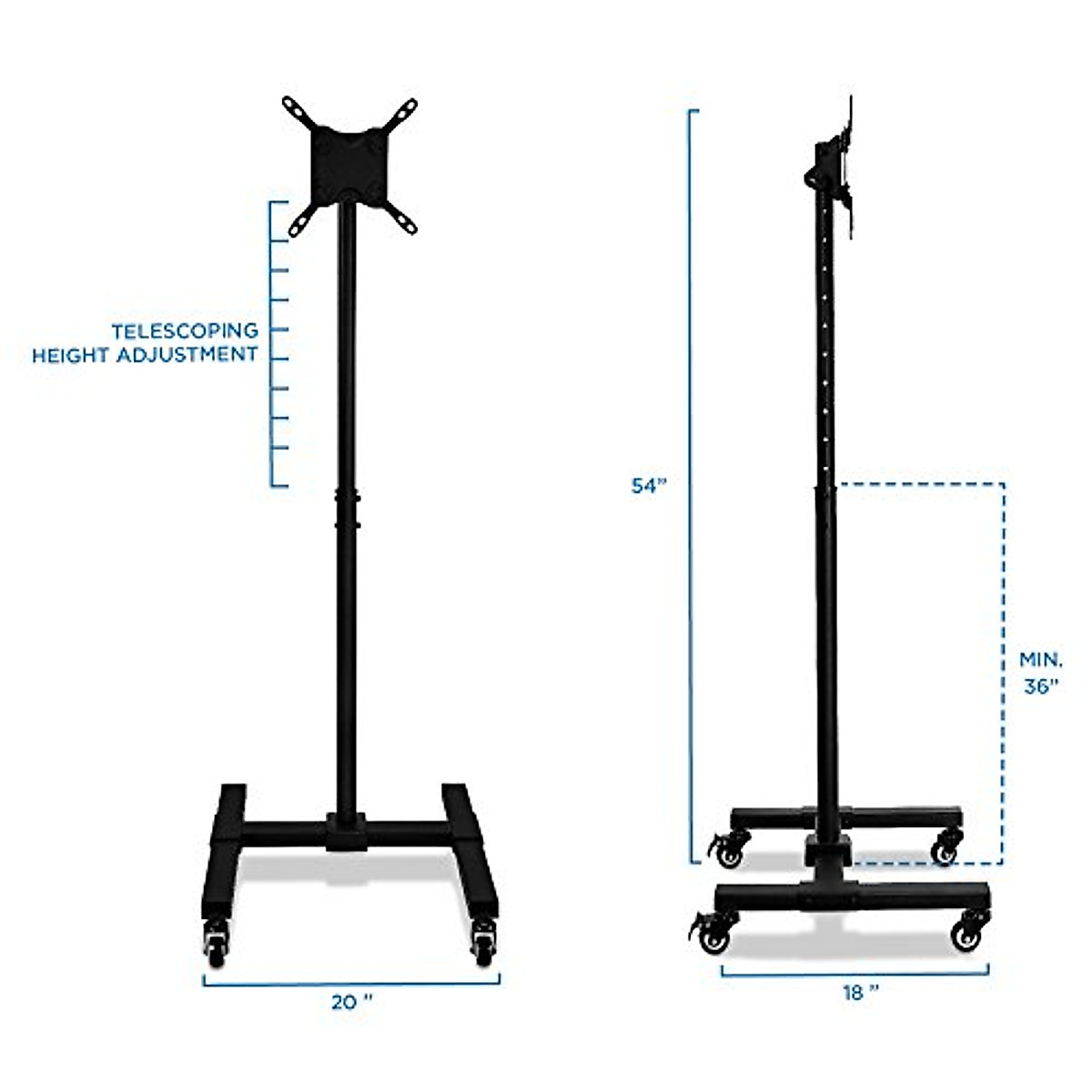 Mount-It! Mobile TV Stand with Locking Wheels | Adjustable Height Rolling Cart for 13" - 42" Flat Panel LCD LED Screens | VESA Compatible up to 200mm | Black