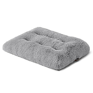 Bedsure Large Dog Bed Washable, Plush Calming Dog Crate Beds for Large Breed, Fulffy Dogs Sleeping Mat, Anti-Slip Pet Kennel Pad, 35" x 23", Grey