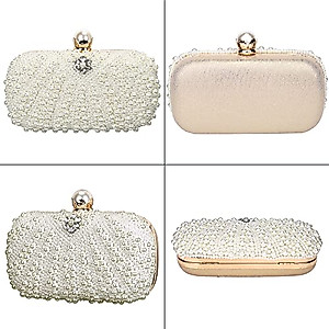 Tanpell Women's Pearl Evening Bags Rhinestone Beaded Clutch Purses for Wedding Bridal Handbag Ladies Prom Cocktail Party Purse (Beige-3)