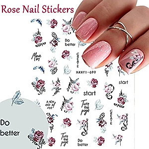 Baoximong 9 Sheets Flower Nail Art Stickers Decals 3D Self-Adhesive Nail Decals Spring Floral Nail Art Supplies Charming Daisy Leave Peony Nail Accessories for Women Nail Decorations Design