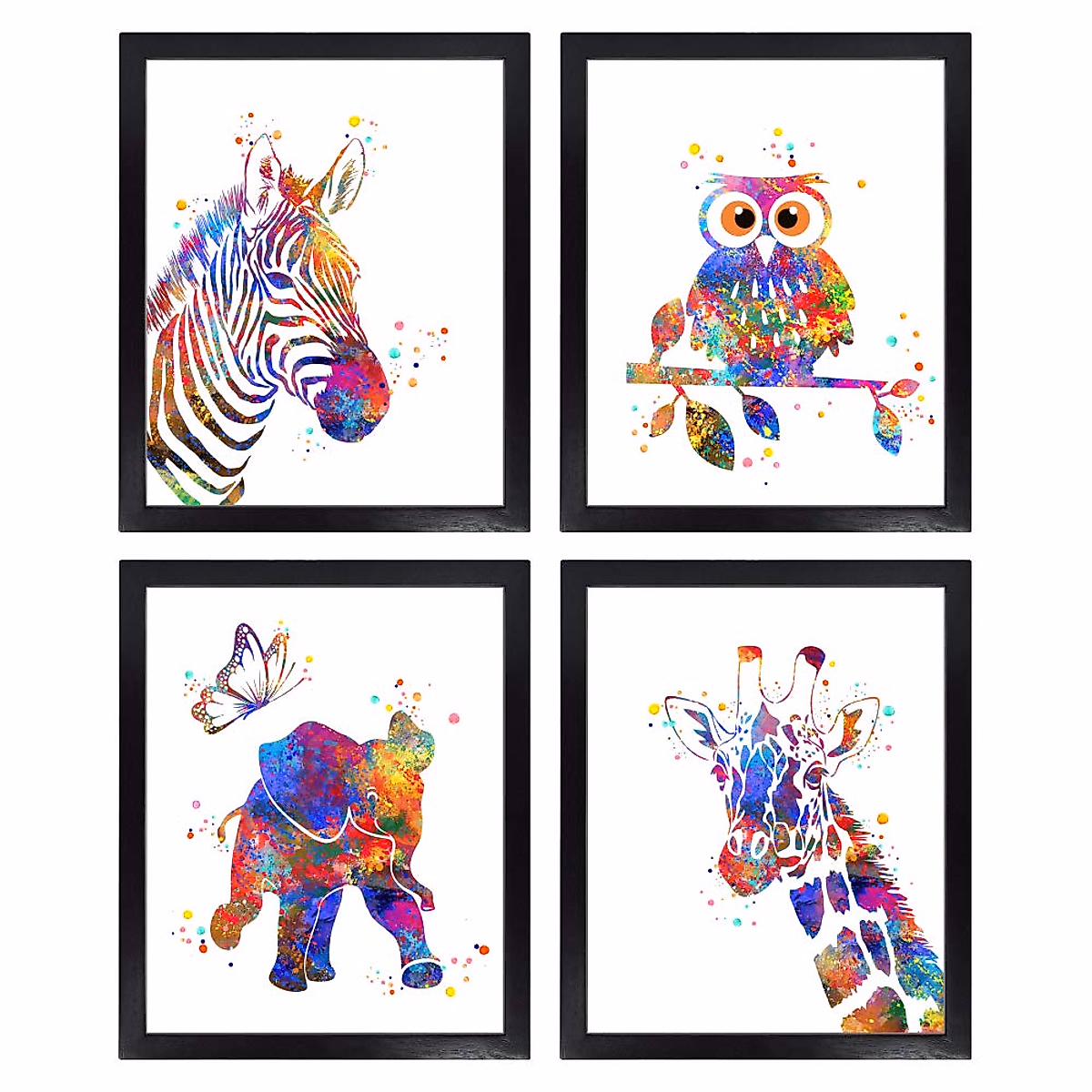 Dignovel Studios Unframed (Set of 4) 8X10 Baby Animals Watercolor Art Print Set Nursery Decor Zebra Owl Elephant Giraffe dnc8