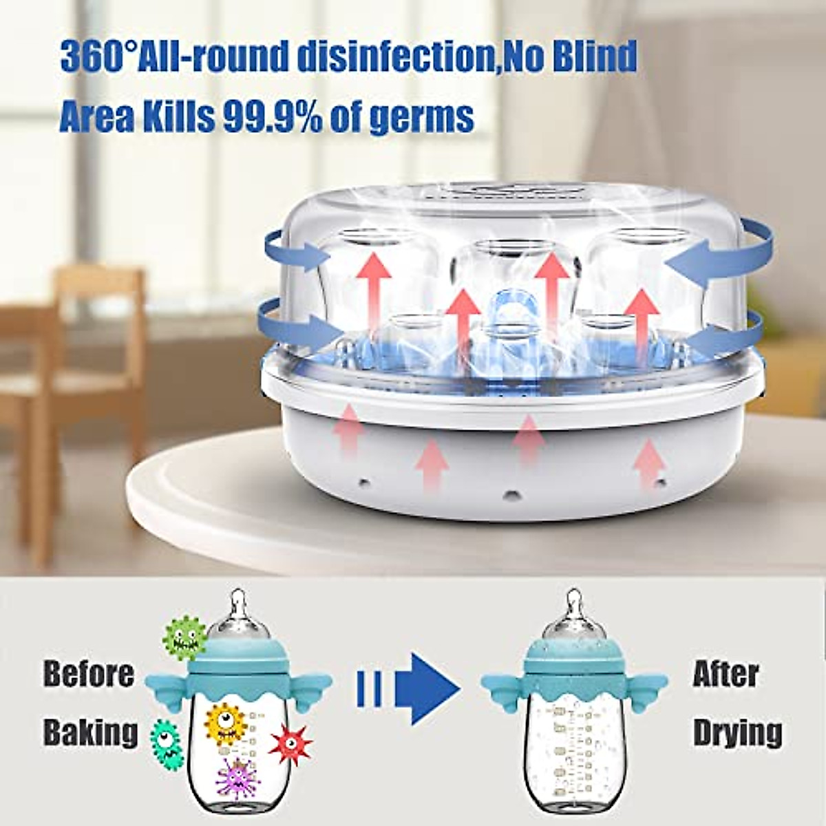 Bellababy Baby Bottle sterilizer Microwave Steam Sterilizer for Baby Bottles, Pacifier, Breast Pumps Accessories, Large Capacity, 99.99% Disinfection in 2 Mins