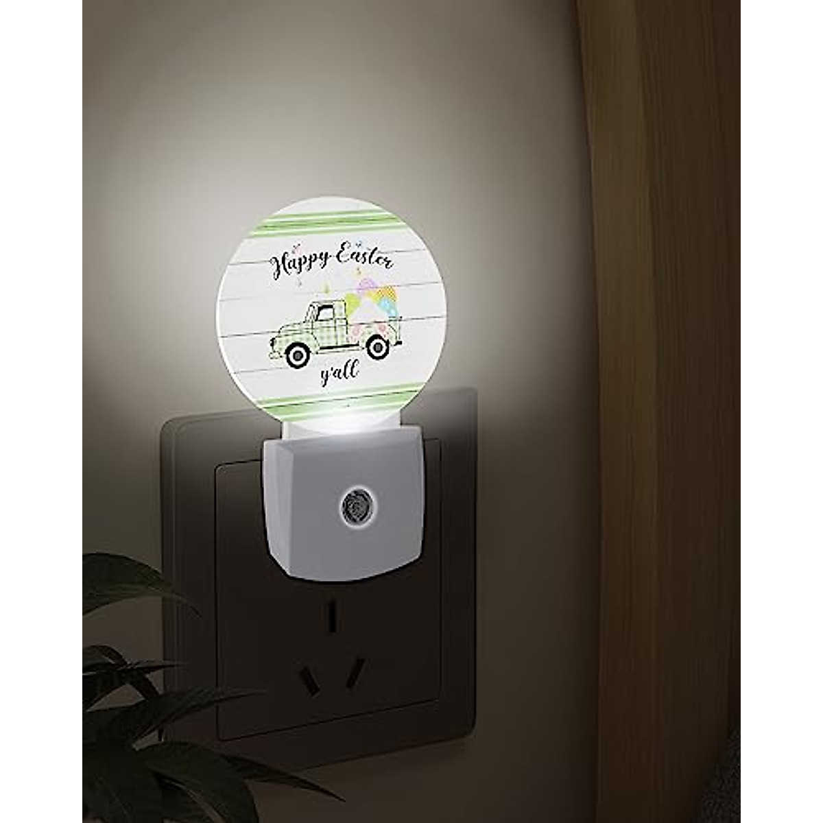 Night Light Plug into Wall, LED Nightlights Easter Green Truck with Eggs Bunny Wood Grain Small Nightlight Auto Dusk-to-Dawn Sensor Lamp LED Night Lights for Kid's Bedroom, Bathroom