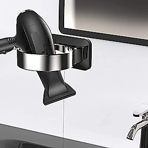 Fysupotsu Hair Dryer Holder Wall Mount,Self Adhesive Hair Tool Organizer Storage,Bathroom Hair Accessories Organizer,Blow Dryer Holder No Drilling (Full Black)