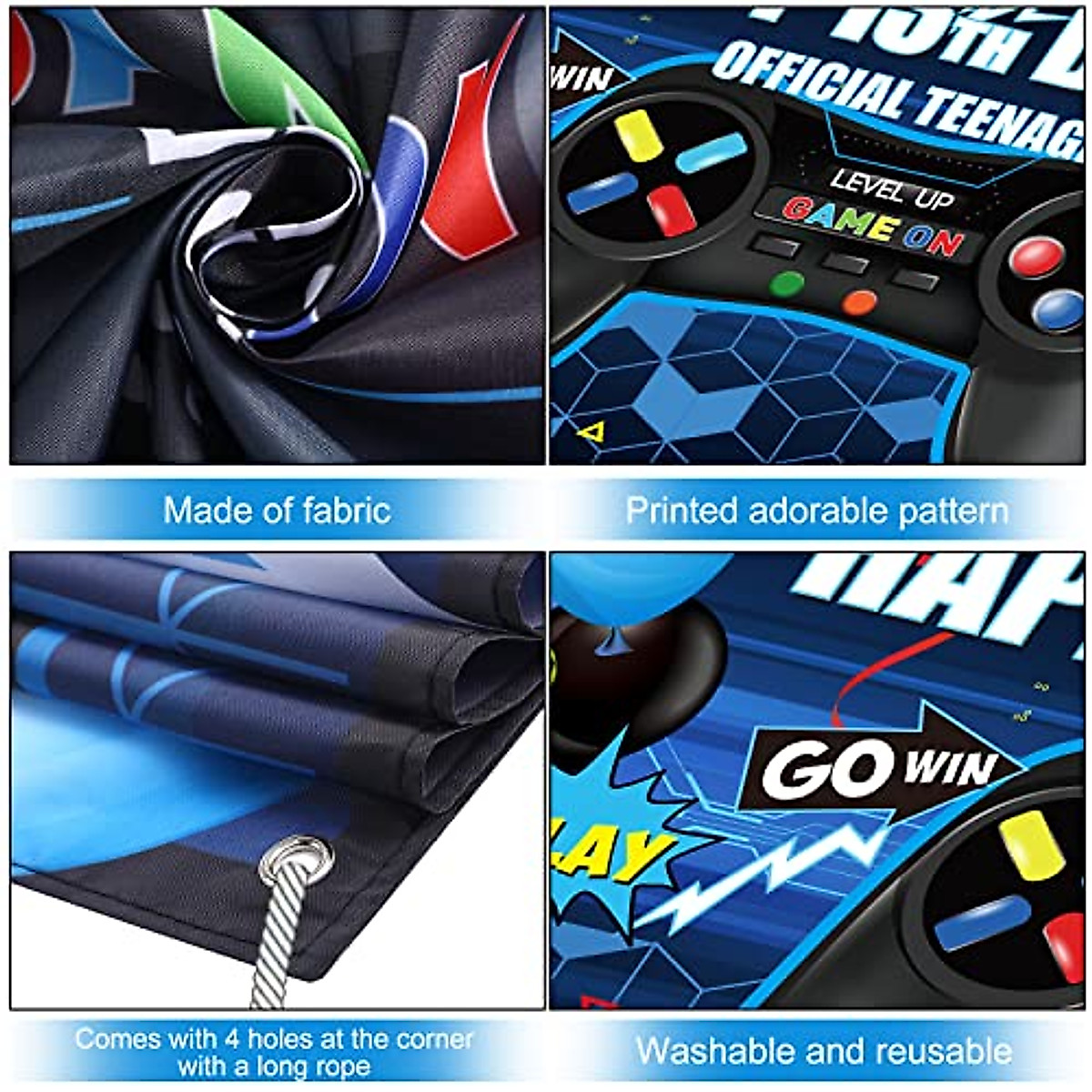 Happy 13th Birthday Video Game Backdrop Banner, Level 13 Up Birthday Background with Game Controller Print Gaming Theme for Photography, Photo Props, Video Game Party Wall Decoration (Blue)