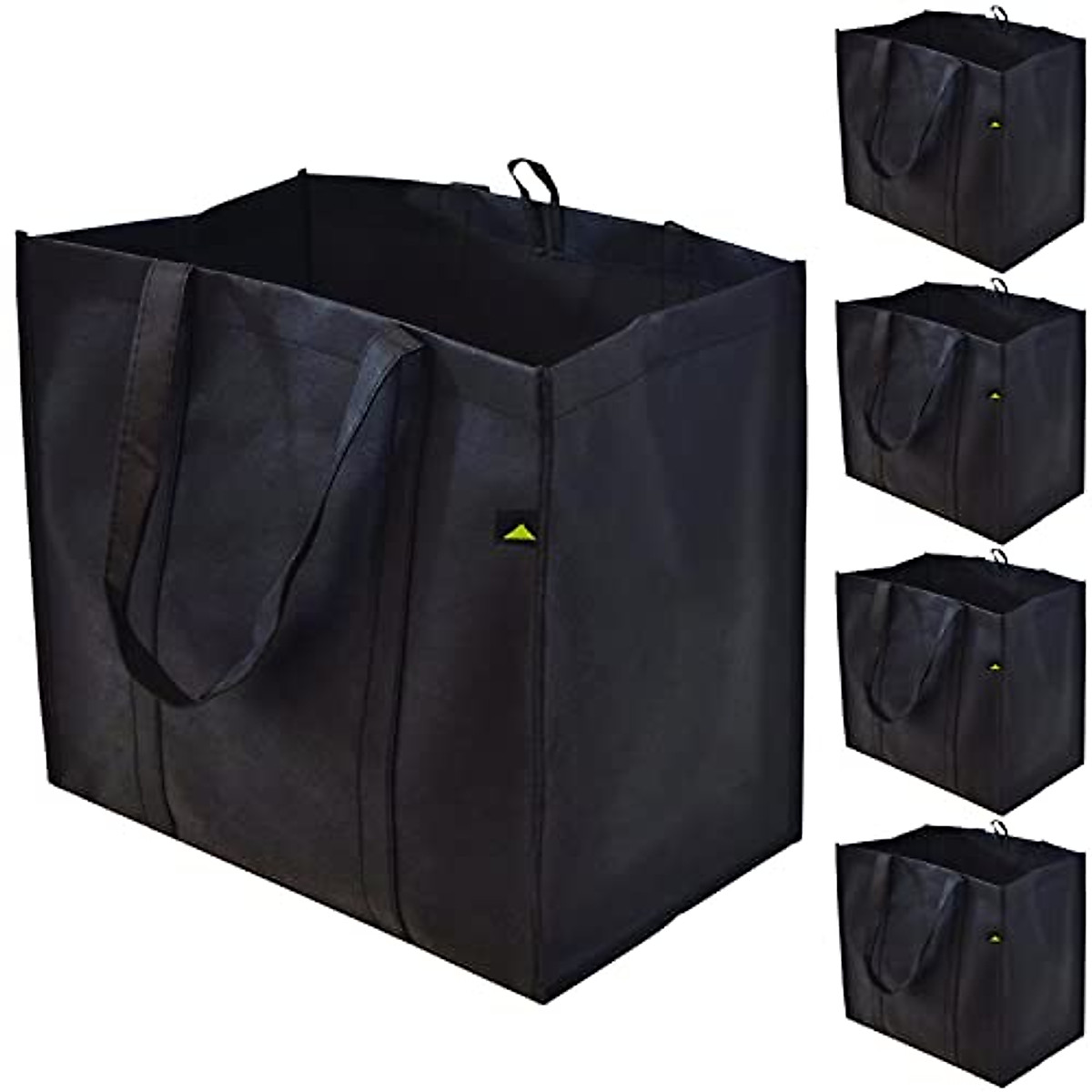 Reusable Grocery Bags Heavy Duty - 5 Pack Extra Large Collapsible Market Totes with Handles, Strong Washable Cloth Fabric Foldable Shopping Bags with Rigid Plastic Bottom for Produce, Food - 15x9.5x13