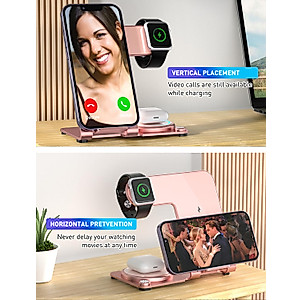 Malfsaier 3 in 1 Charging Station Pink,Aluminum Alloy Multiple Fast Wireless Charger Stand for iPhone 15/14/13/12/11/Pro/Max/XS/XR/X/8/Plus, for Apple Watch 7/6/5/4/3/2/SE, for AirPods 3/2/Pro