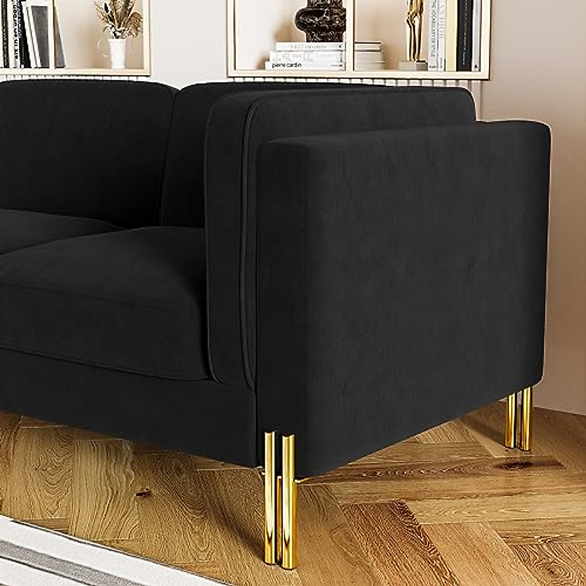 LostCat 94" Velvet Sofa, 94" Sofa Chesterfield Velvet Upholstered Mid-Century Modern Loveseat Couches Large Comfort Sofa, Three-seat Living Room Couch for Living Room Apartment, Black