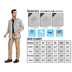 Men’s Long Sleeve Shirts UV UPF 50 Sun Protection Hiking Fishing Safari Shirt Quick Dry Cool Utility Blouse (5052 Light Grey M)