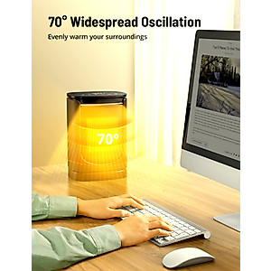 Space Heater for Indoor Use, Electric Ceramic Heater, 3 Modes, 12h Timer, Fast Heating Portable Heater, 70°Oscillating Heater with Tip-over & Overheating Protection for Living room, Office, Bedroom