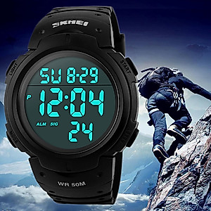 SKMEI Mens Digital Watches Waterproof LED Backlight Large Number Display Multifunction Sport Wristwatch