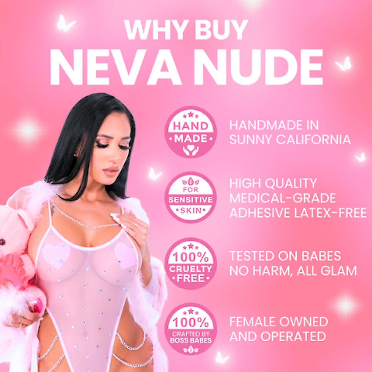 Neva Nude Bella Rosa Pretty Iridescent Pink Naughty Knix G String Naughty Knix Set with Matching Butterfly Nipztix Pasties