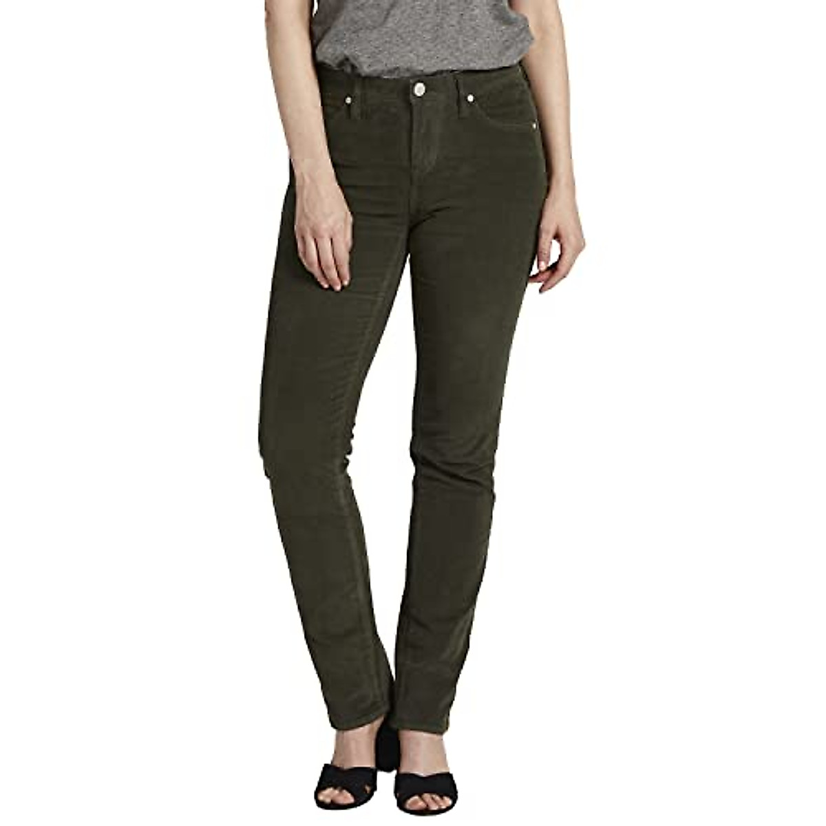 JAG Jeans Women's Petite Ruby Mid Rise Straight Leg Pants, Olive, 14 Petite